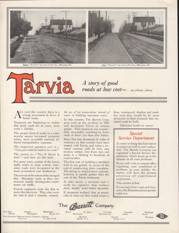 1916 TARVIA X ROAD CONSTRUCTION BARRETT MILWAUKEE WORK PAVEMENT CEMENT ...