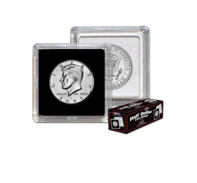 (25) BCW Premium 2x2 Snap Half Dollar Coin Holders 30.6mm Black Frame ...