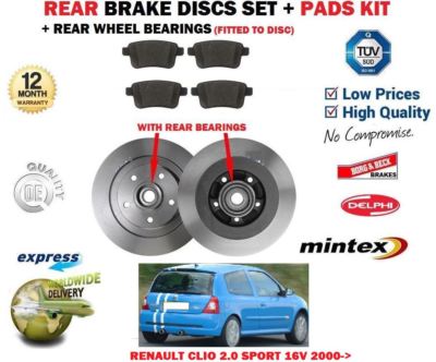 FOR RENAULT CLIO 172BHP 182BHP 2000- REAR BRAKE DISCS SET + BEARINGS ...