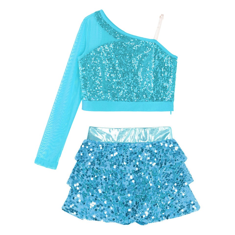 Girls Hip Hop Jazz Dance Clothes Set 2-Piece Sparkle Crop Tops with ...