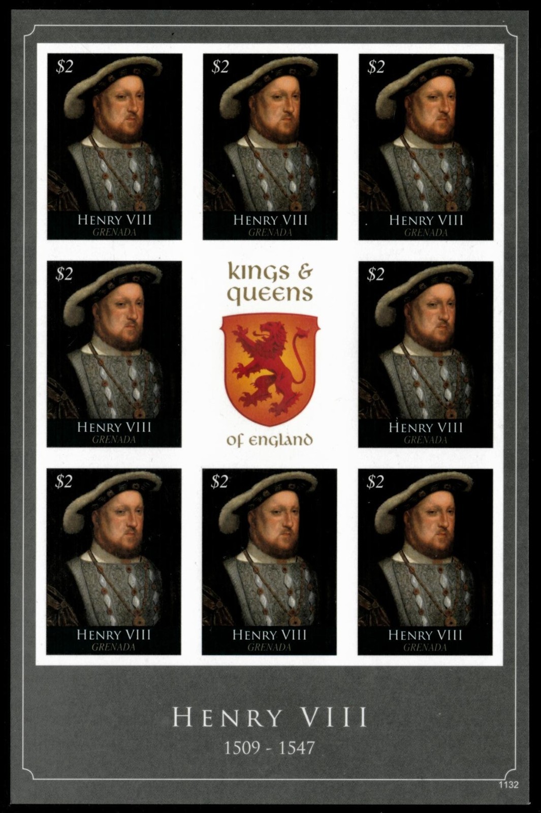 Grenada 2011 - King Henry VIII - Sheet of 8 IMPERF Stamps - Scott #3828 ...