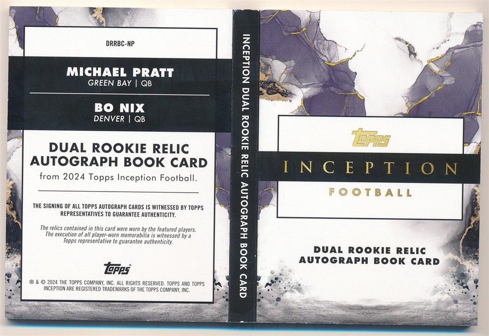 BO NIX MICHAEL PRATT 2024 TOPPS INCEPTION RC BOOKLET GOLD AUTO PATCH SP ...