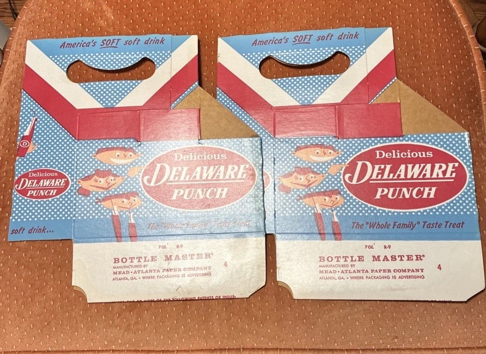 Two Delaware Punch 6 Pack Carrier New Old Stock NOS Never Unfolded Neat ...