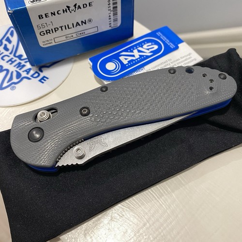 Benchmade Griptilian AXIS Lock Knife Gray/Blue G-10 (3.45" Satin) 551-1 ...