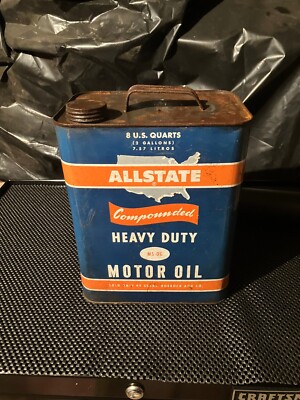 Allstate Motor Oil Can (8 Quarts) Vintage Heavy Duty Motor Oil Blue and ...