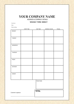 One A4 Duplicate Weekly Time Sheet Book - 50 sets BLACK INK ONLY | eBay UK