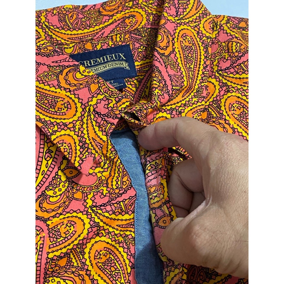 Daniel Cremieux Premium Denim Shirt Men’s Size 3XT Orange Paisley Tall ...