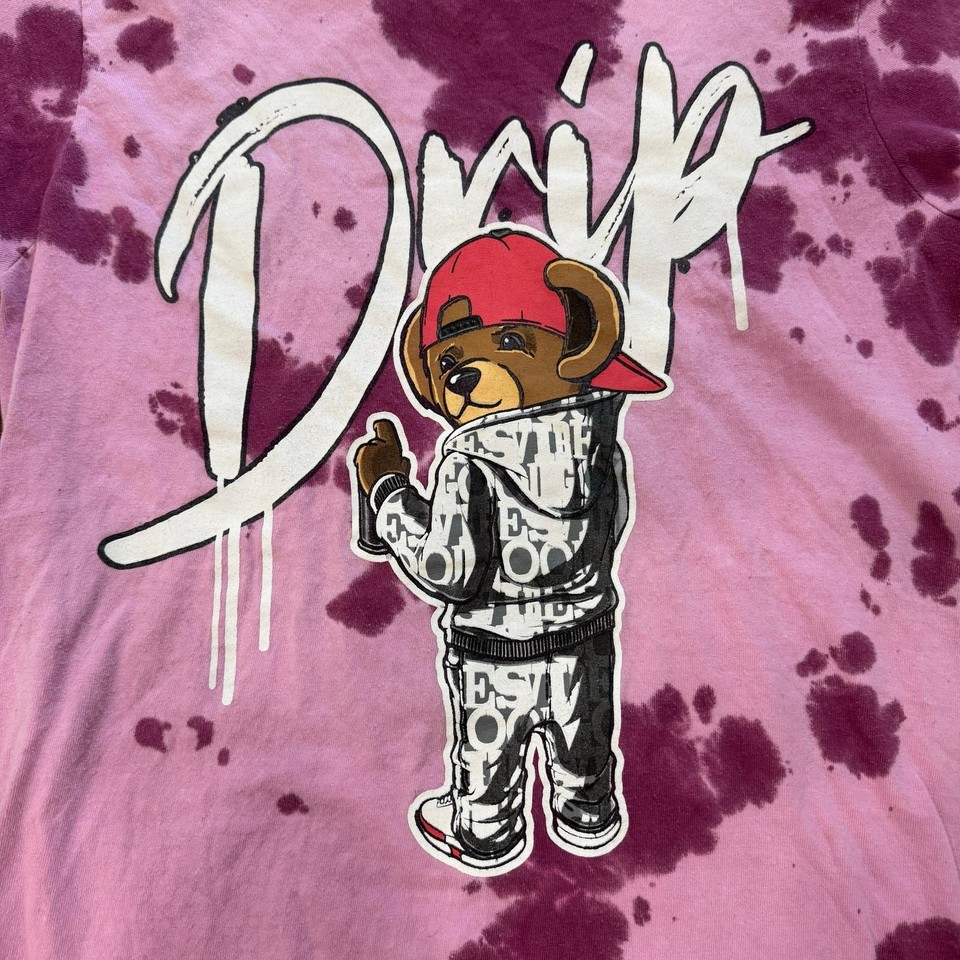 Launder tshirt pink purple teddy bear drip | eBay UK