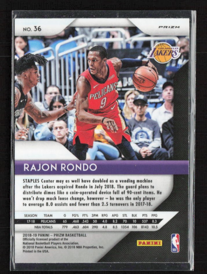 2018-19 Panini Prizm #36 Rajon Rondo Prizms Silver Los Angeles Lakers ...