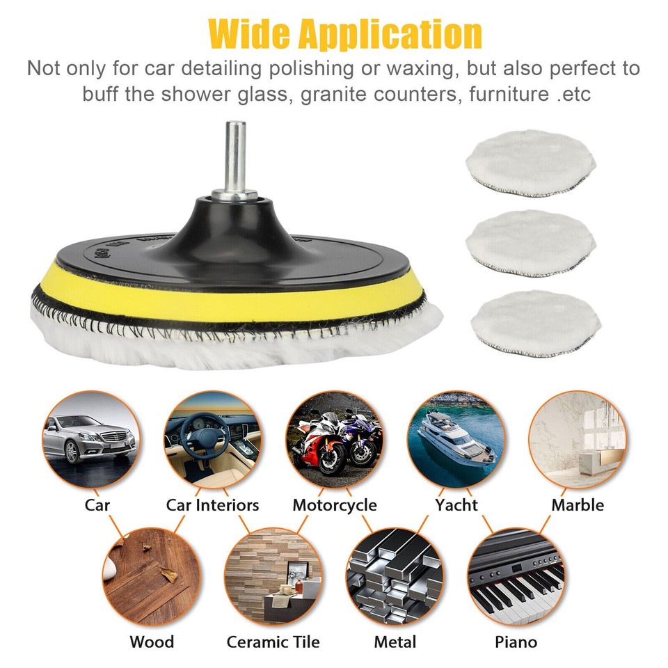 5PCS 6" Buffing Polishing Pad Wool Wheel Mop Kit For Car Polisher Drill ...