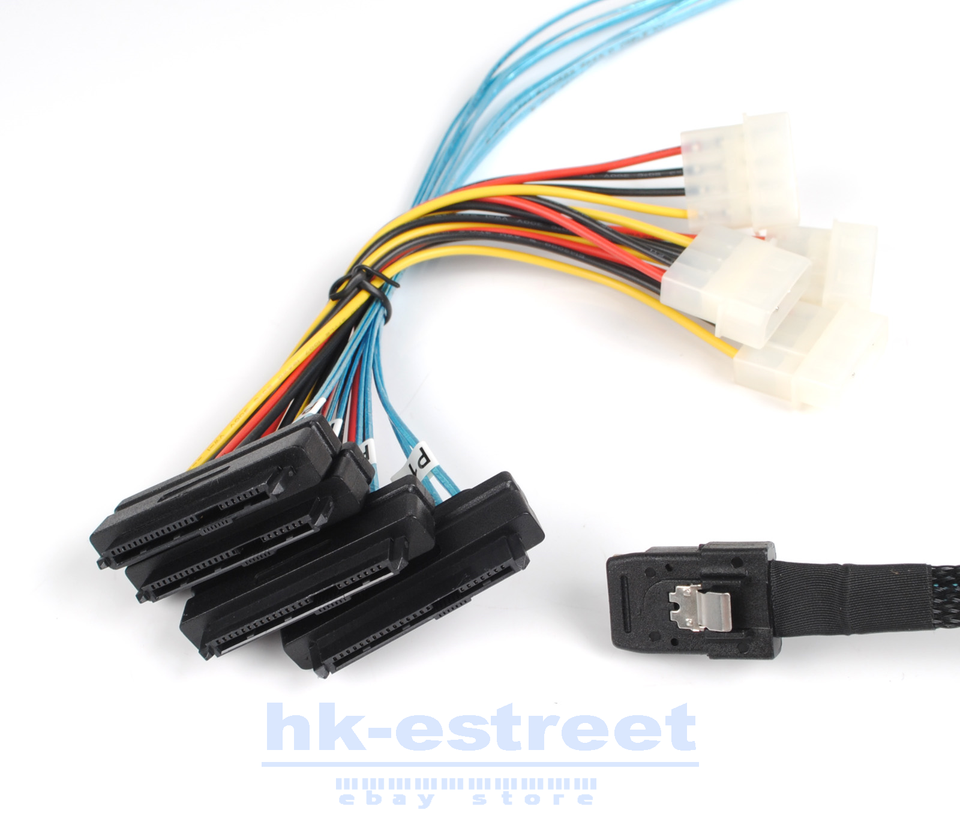 Mini SAS SFF-8087 to 4 x SFF-8482 w/ IDE Internal Breakout Power Cable ...