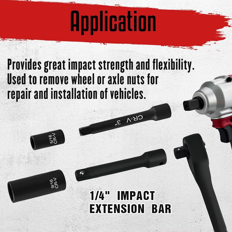 55pcs 1/4" Drive Impact Socket Set SAE & Metric Deep Shallow Sockets ...