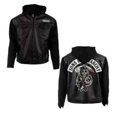 SOA Sons of Anarchy Hooded Black Real Leather Jacket | eBay