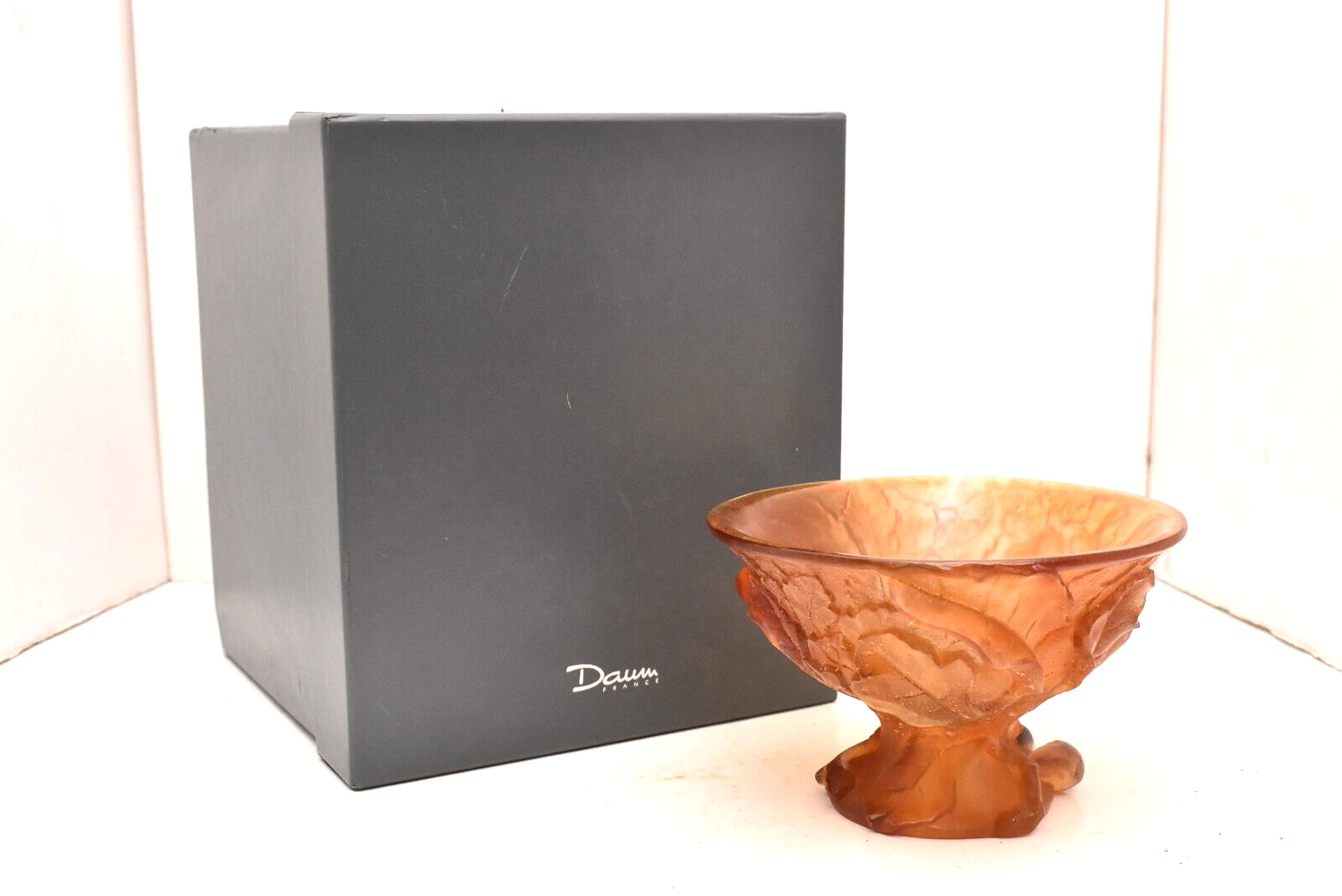DAUM PATE-DE-VERRE GLASS FIG BOWL Late 20th century RARE W ORIGINAL BOX ...
