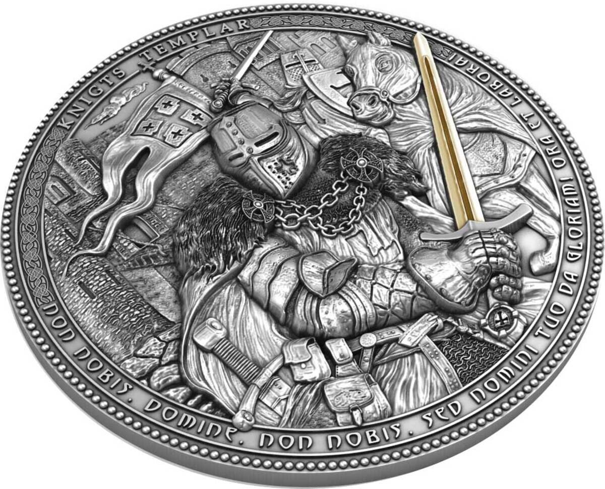 KNIGHTS TEMPLAR Assassins Selective Gilding 2 Oz Silver Coin 5$ Niue ...