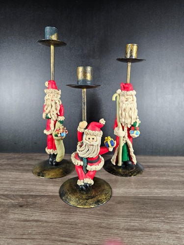 Vintage 3 piece set Santa Claus candlestick holders sizes vary | eBay