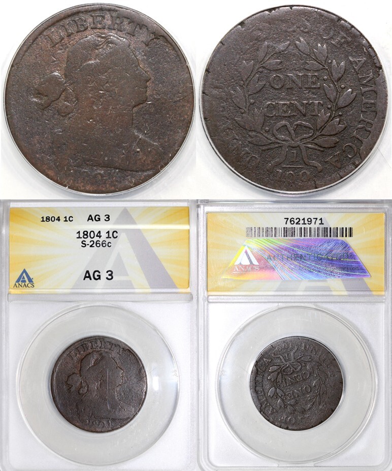 1804 1c S-266c Draped Bust Large Cent ANACS AG 3 | eBay