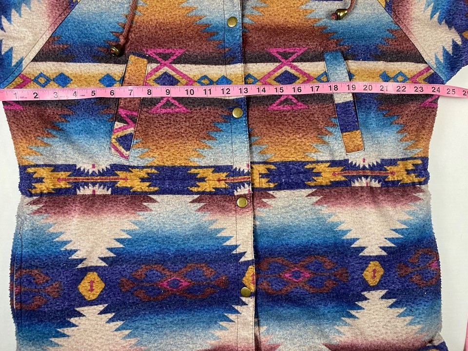 Vintage Aztec Print Fleece Jacket Womens L Retro Ski Zip Reversible ...