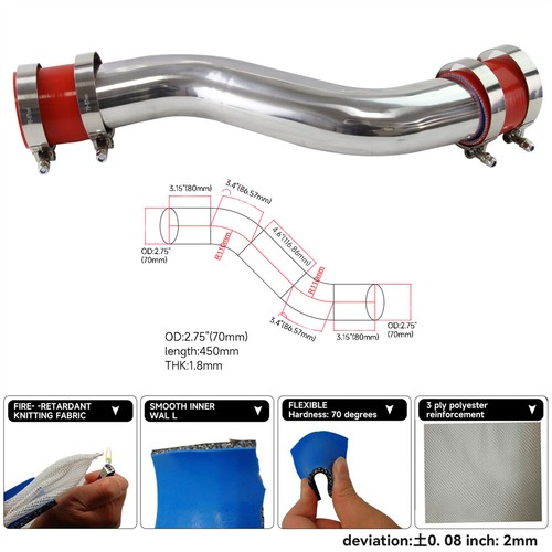 70mm 2.75'' S / Z Shape Aluminum Turbo Pipe Piping Tube+Silicone hose ...