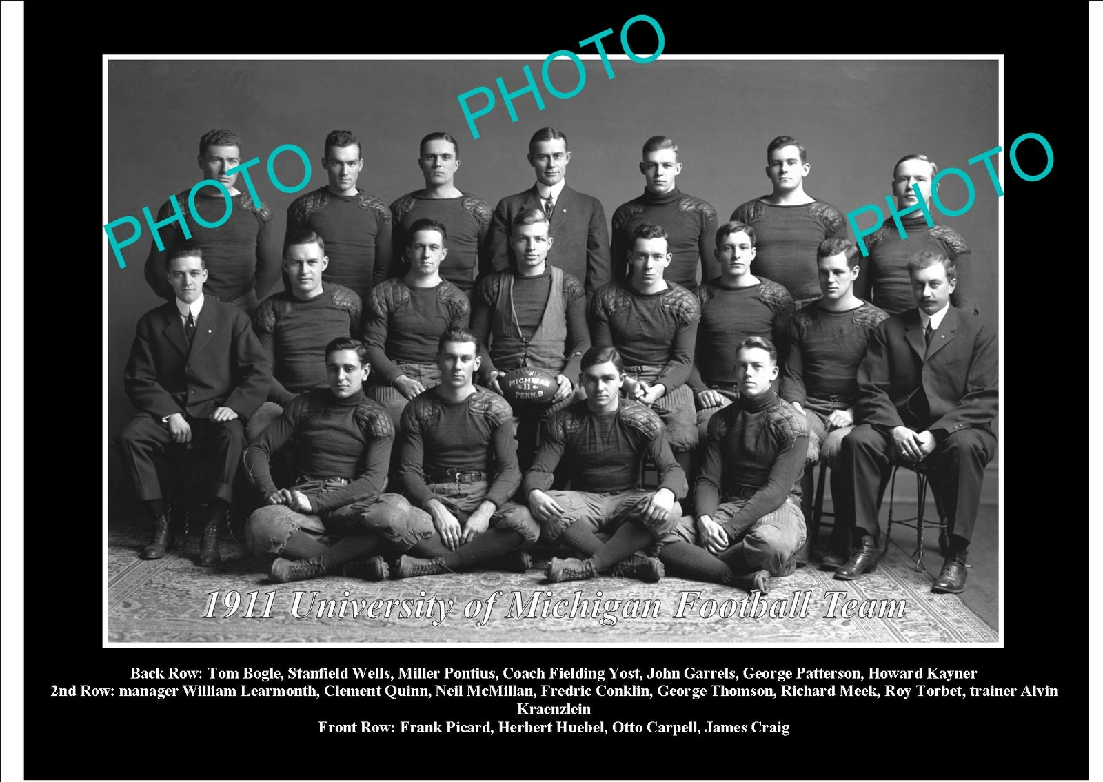 OLD POSTCARD SIZE PHOTO OF UNIVERSITY OF MICHIGAN FOOTBALL TEAM 1911 ...