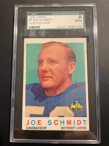 Joe Schmidt signed 1959 Topps Card Autograph Football HOF Detroit Lions ...