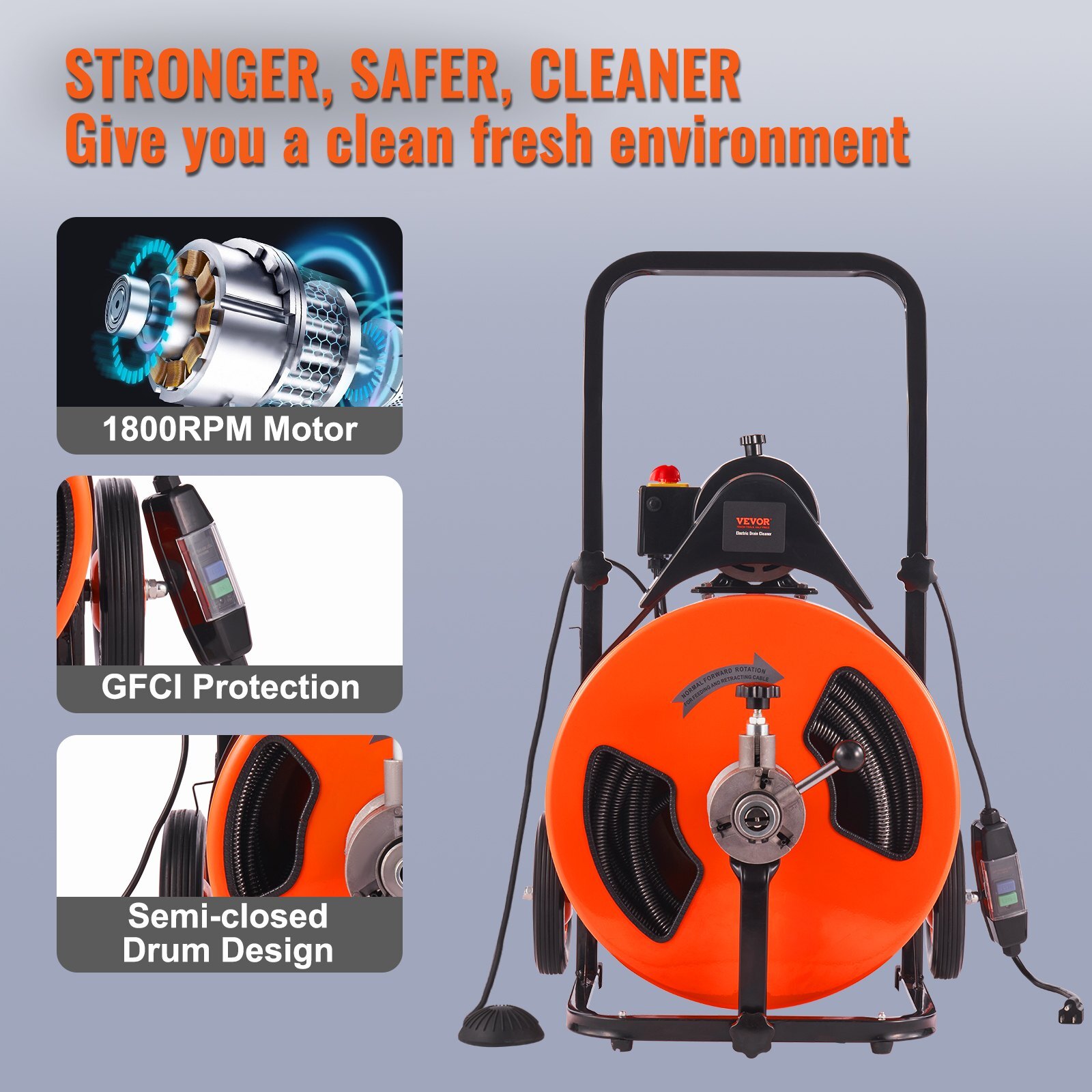 Drain Cleaning Machine 100FT x 3/4 Inch, Sewer Snake Machine Auto Feed ...
