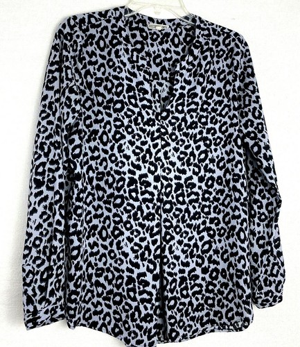 Anthropologie PLEIONE black gray leopard print V Neck Popover blouse Women SZ: S | eBay