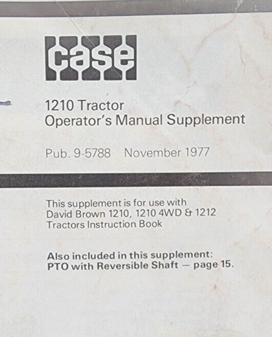 JI Case 1210 Tractor Operators Manual Supplement Pub 9-5788 | eBay