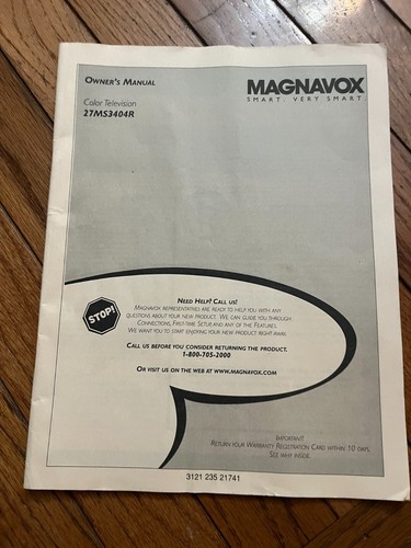 Magnavox Owner's Manual 27MS3404R 27 Inch Color Television Instructions ...