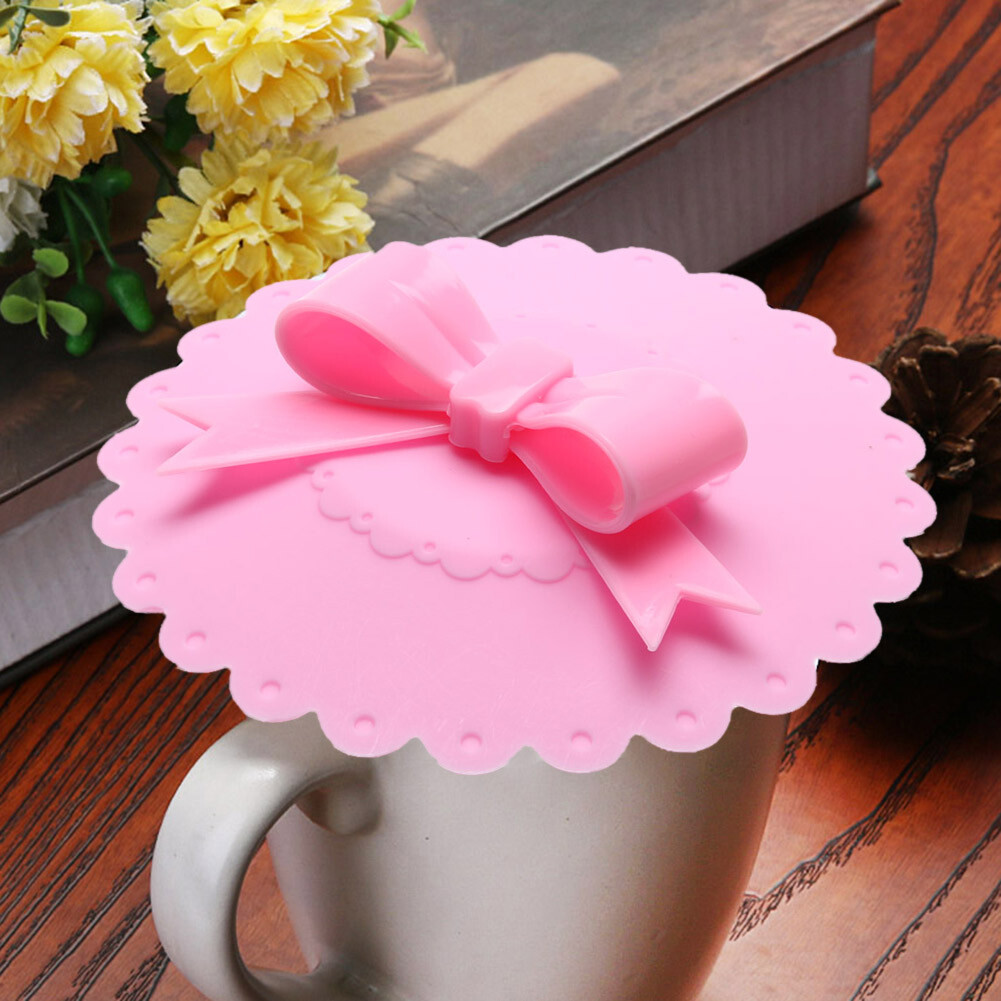 Bowknot Dustproof Reusable Cup Silicone Lid Cup Cover Seal Cover (Pink ...