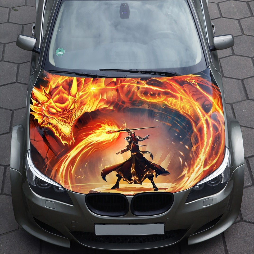 Fire Dragon Car Hood Wrap Decal Vinyl Sticker Full Color Graphic Fit ...