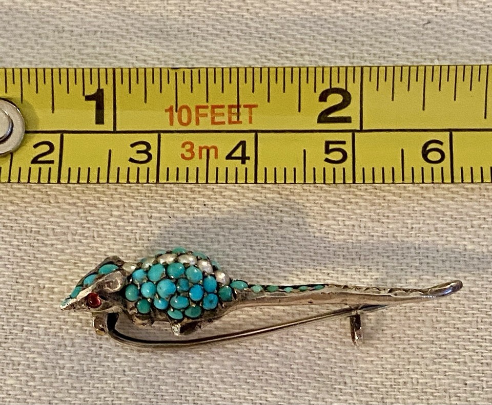 RARE Antique Victorian Turquoise Sterling Rat With Ruby Eyes & Pearls ...