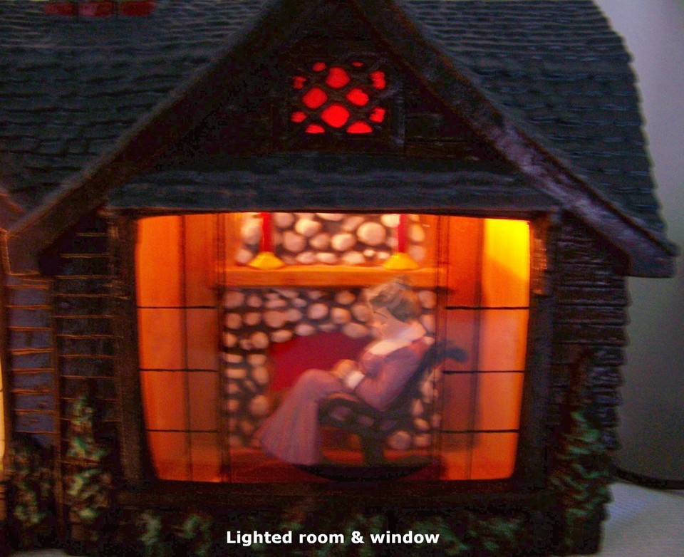 VINTAGE HADDON ANIMATED LIGHTED MUSICAL HOME SWEET HOME ROCKING GRANDMA ...