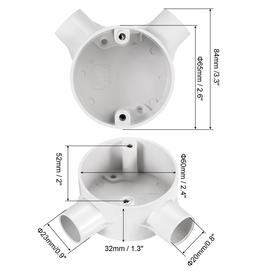 5Pcs PVC Conduit Box Junction Box 90° 2 Way 20mm with Cover, M4 Screws ...