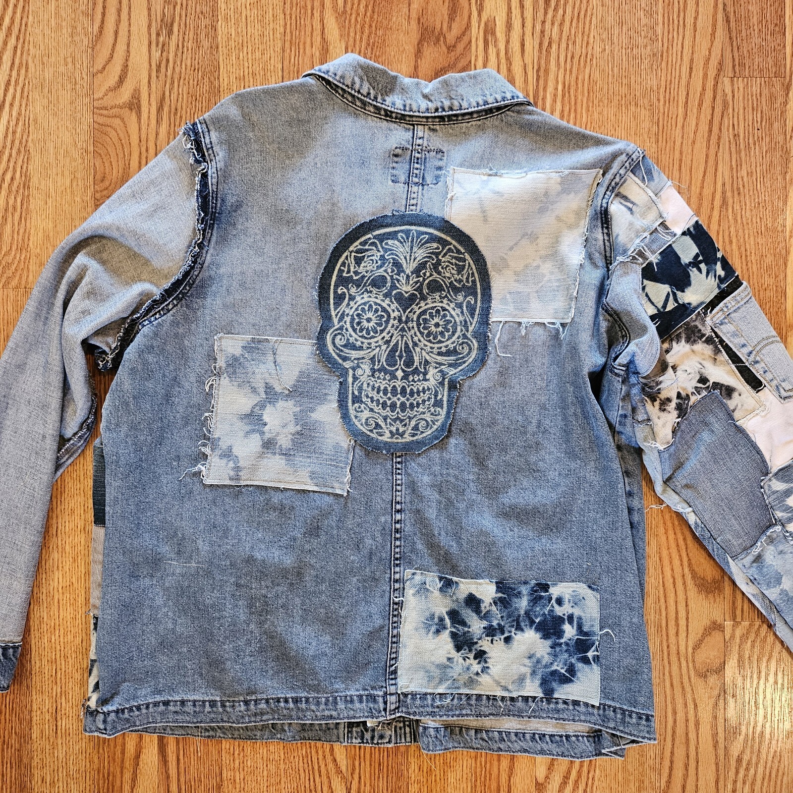Patched Denim Jean Jacket - Day Of The Dead Skull On … - Gem