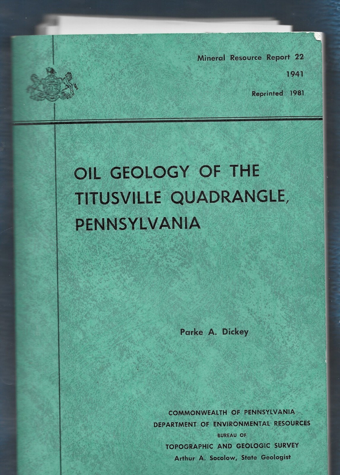 Oil Geology of Titus Quadrangle Pennsylvania PB-1981-Parke A. Dickey | eBay