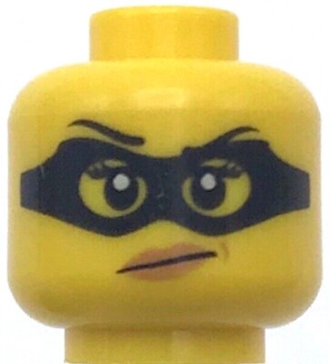 Lego New Yellow Minifigure Head Female Black Eye Mask Black Eyebrows | eBay
