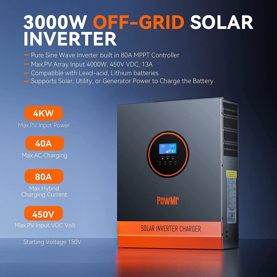 3000W 24V All In One Solar Hybrid Inverter Off-Grid 80A MPPT Controller ...