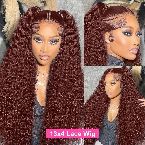 36 Inch Deep Wave 13x6 Lace Frontal Wigs Reddish Brown Remy Curly Human ...