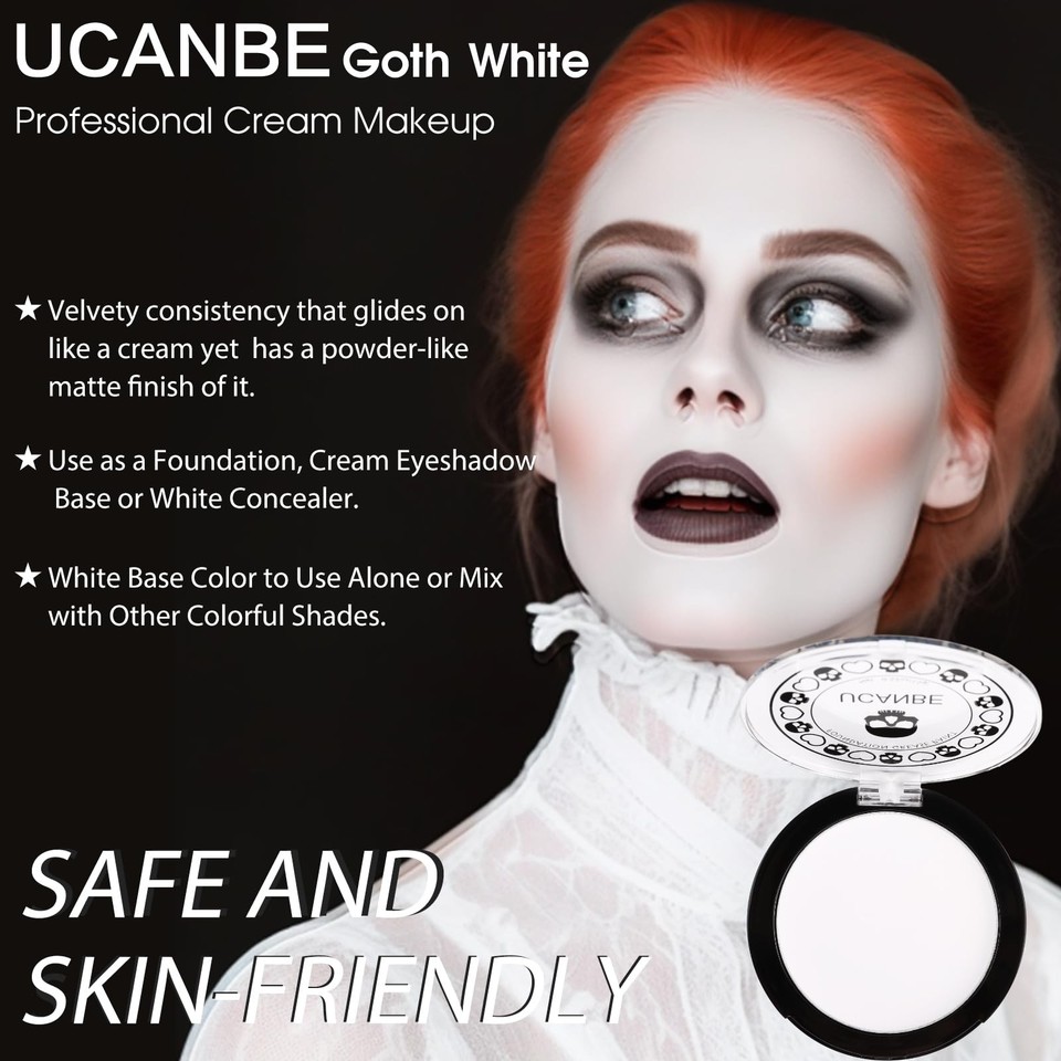 UCANBE Goth White Cream to Powder Foundation Makeup, Professional Clown ...