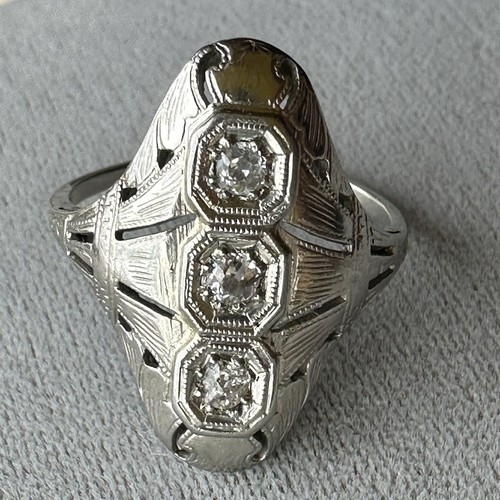 Antique 18k white European cut diamonds ring 3G | eBay