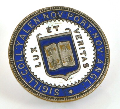 VINTAGE SILVER TONE YALE UNIVERSITY CT LUX ET VERITAS ENAMEL PIN BROOCH ...