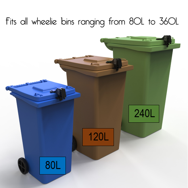 Wheelie bin lock, wheelie bin, wheelie bin lid lock, gravity lock, bin ...