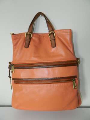 FOSSIL FOLDOVER CONVERTIBLE LEATHER TOTE HANDBAG | eBay