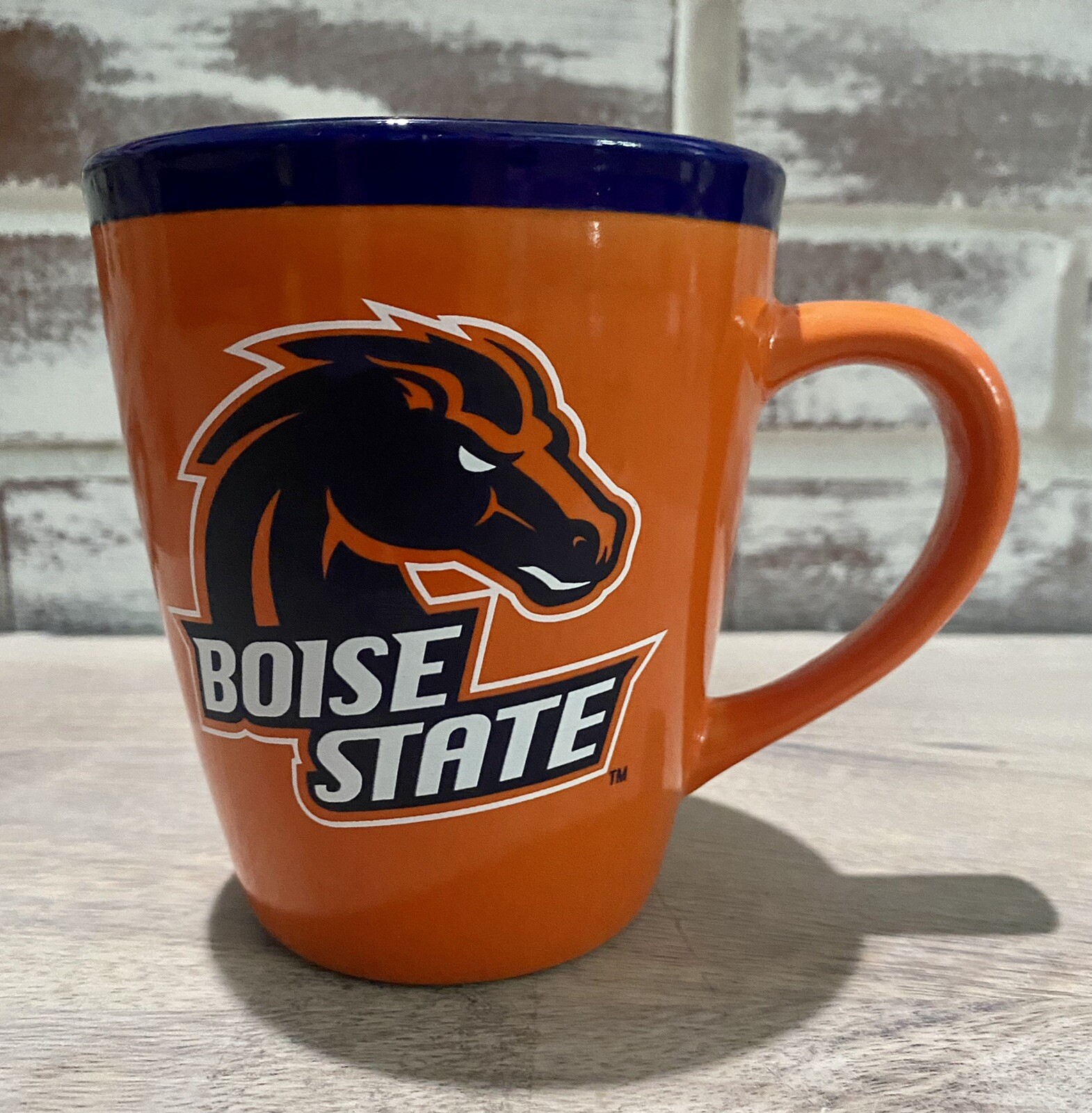 BOISE STATE University Orange & Blue 14 oz Coffee Cup/Mug Buster Bronco ...