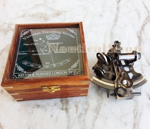 Nautical Brass Working Maritime Sextant 4'' With Wooden Box Decor Item ...