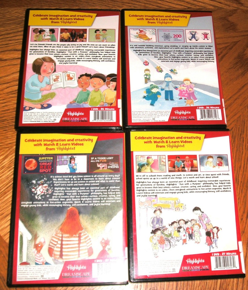 Four Highlights Watch & Learn! DVDs : Schools is Cool, Snowy Day ...
