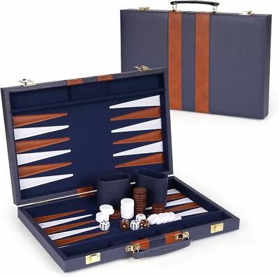 15 Inch Backgammon Set - Premium Folding Leather Backgammon Case | eBay