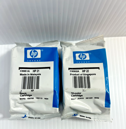 Set of 2 Genuine HP 21 Black & 22 Tri-Color Ink C9351A C9352A Date ...