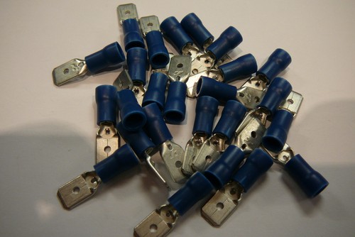 25 pack of blue 6.3 terminal crimp connector push on male spade crimps ...